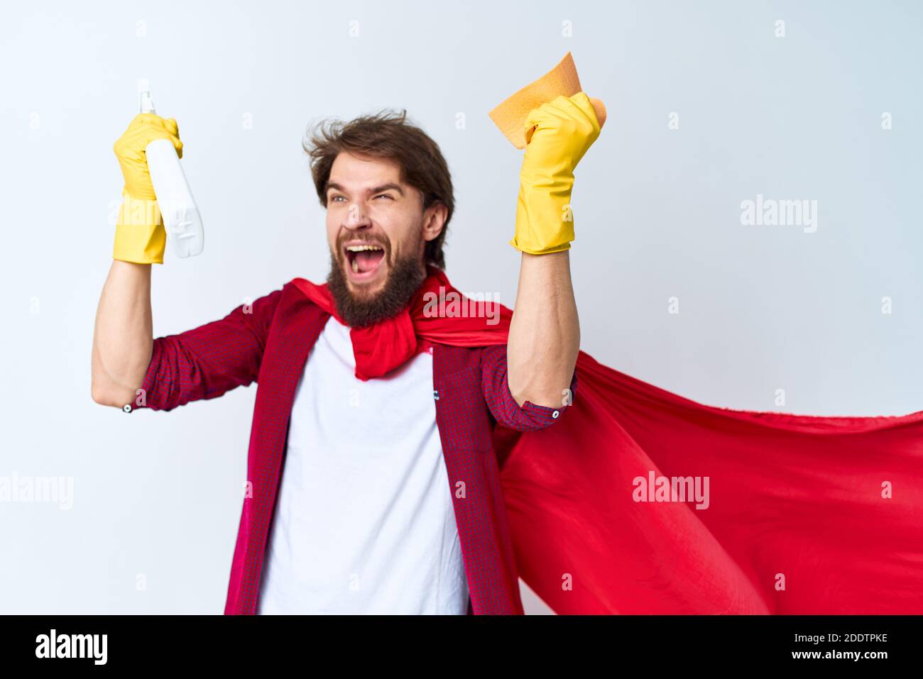 cleaner in red raincoat detergent house cleaning service light ...