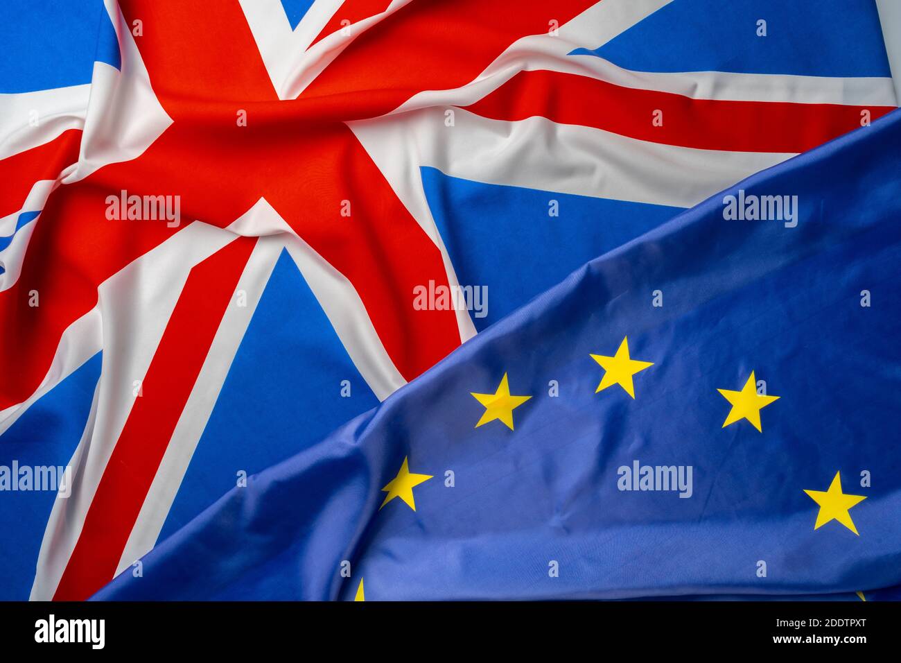 Flags of United Kingdom and European Union folded together Stock Photo ...