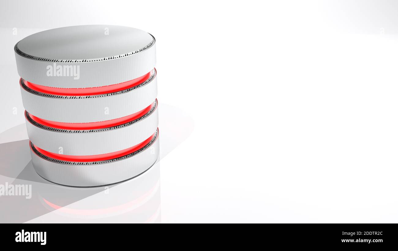 DATABASE technology concept image with metallic disks and red light ...
