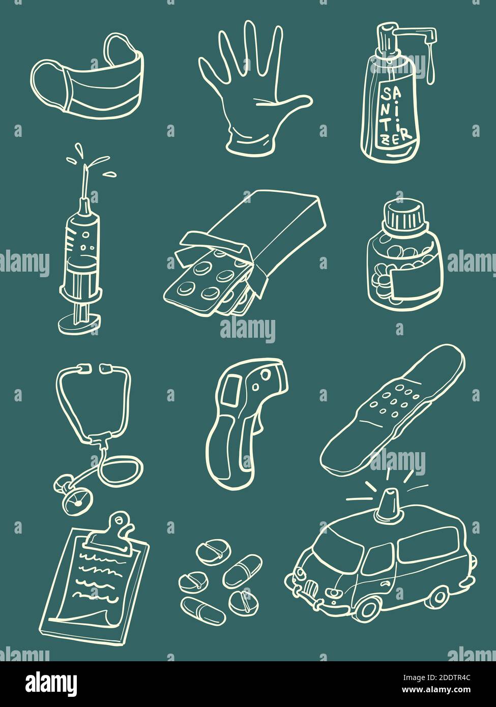 Medicine health diseases epidemic collection set icons symbols sketch ...
