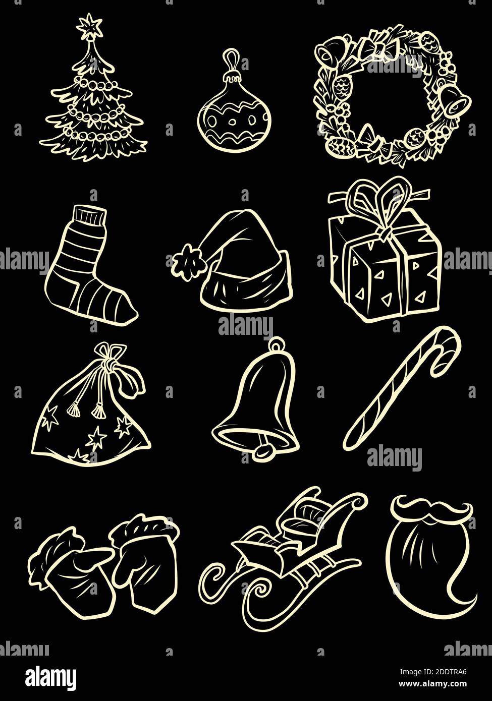 Christmas New year Santa collection set icons symbols sketch hand ...