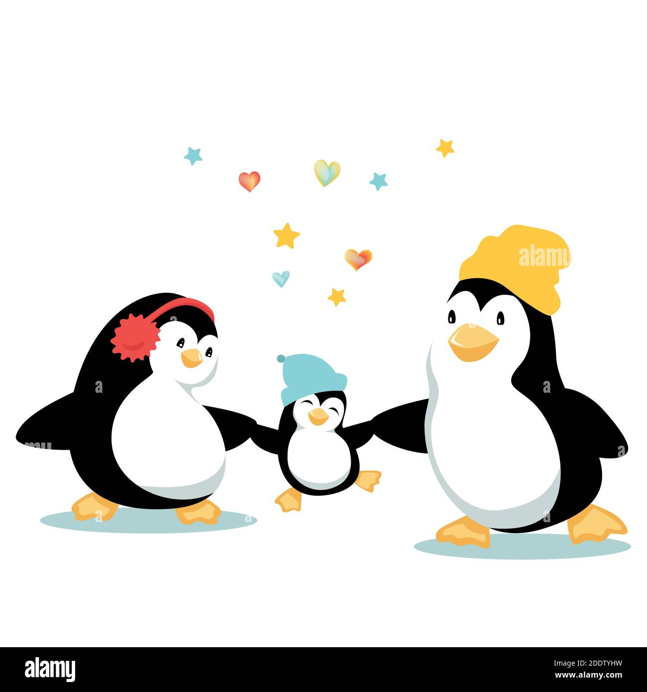 Cartoon Penguin Family with Jumping Laughing Baby Stock Vector Image ...