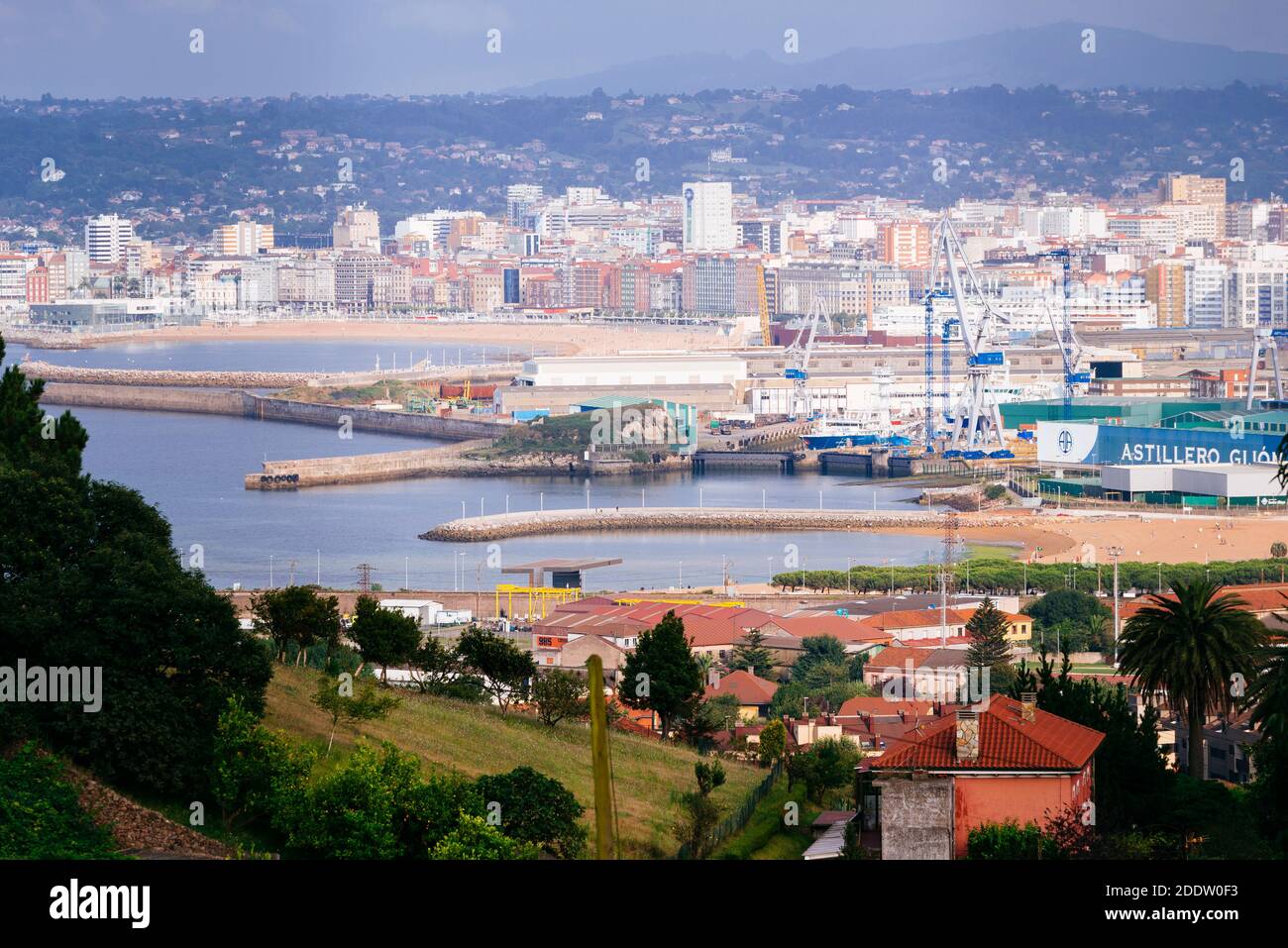 El Musel seaport and the west beach of Gijon from the Cima Torres ...