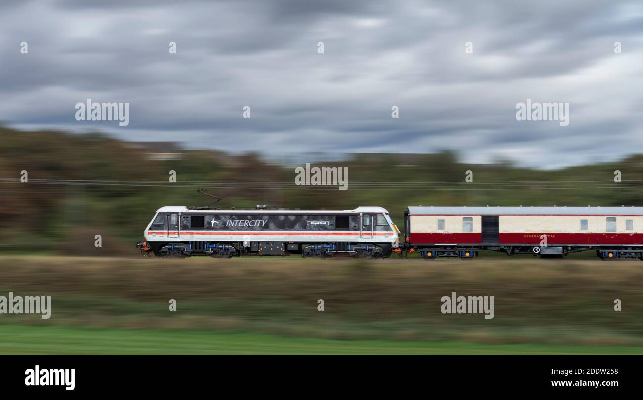 Intercity livery class 90 electric locomotive 90001 hauling a private ...