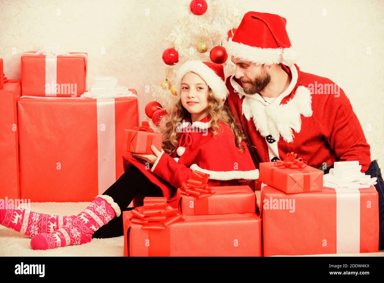 Father christmas concept. Family christmas celebration traditions. Dad ...