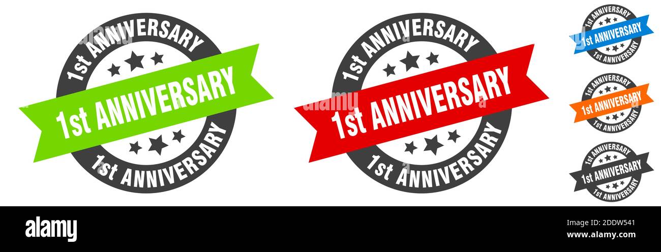 1st anniversary stamp. 1st anniversary round ribbon sticker. label ...