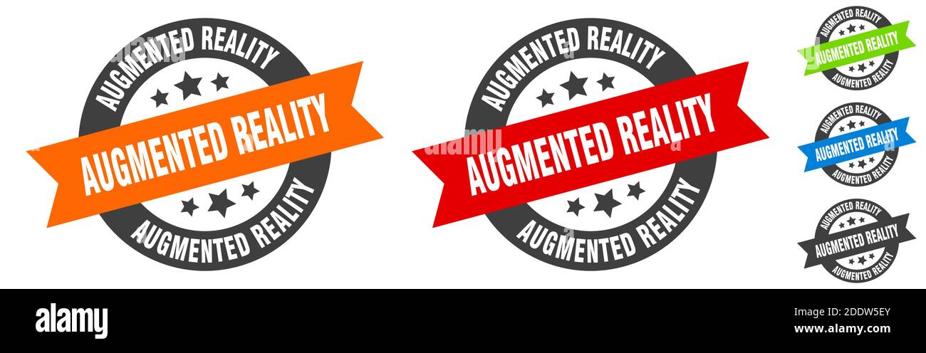 augmented reality stamp. augmented reality round ribbon sticker. label ...