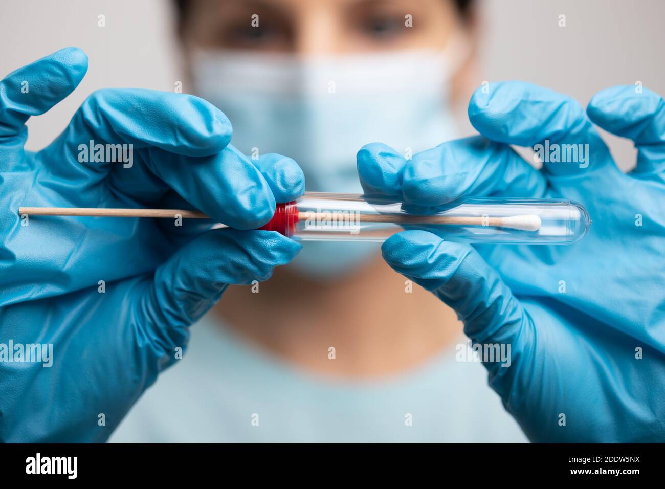 Medical healthcare nurse holding Coronavirus COVID-19 swab test kit ...