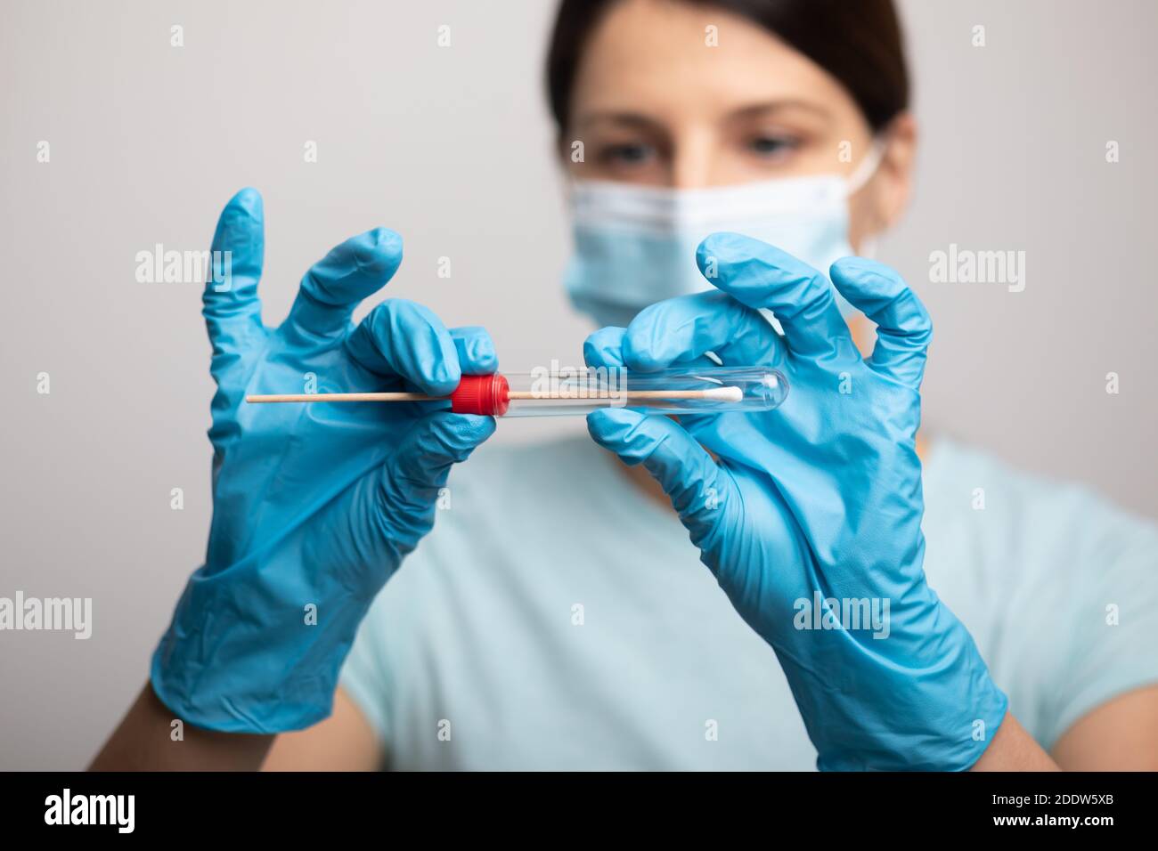 Medical healthcare nurse holding Coronavirus COVID-19 swab test kit ...