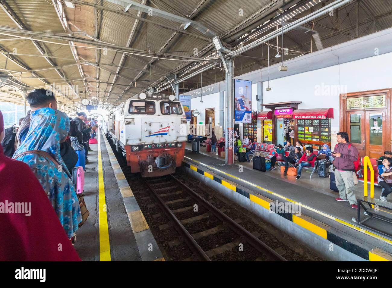 Train arriving at the Yogyakarta railway station in Indonesia Stock ...