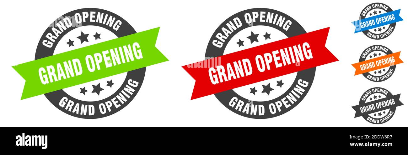 grand opening stamp. grand opening round ribbon sticker. label Stock ...