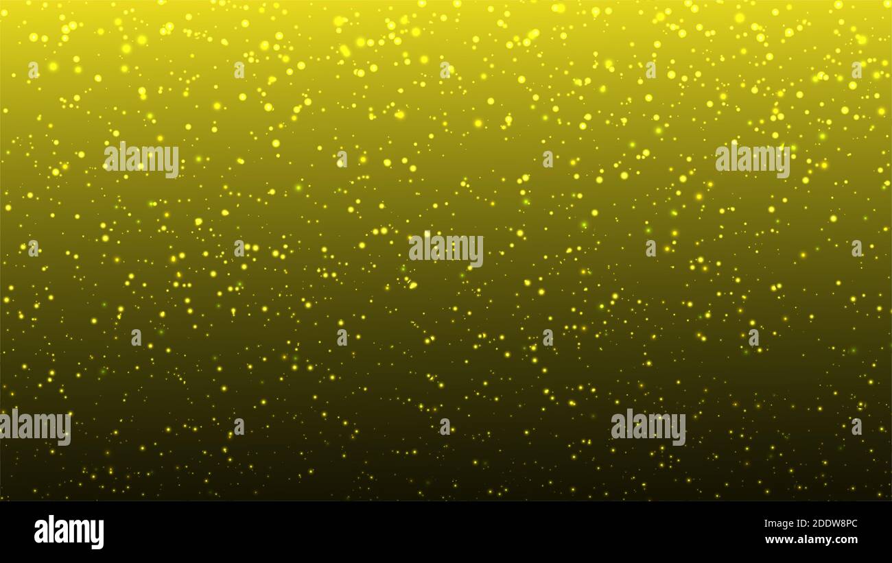 Falling bright tiny snow different sizes on yellow black gradient with ...