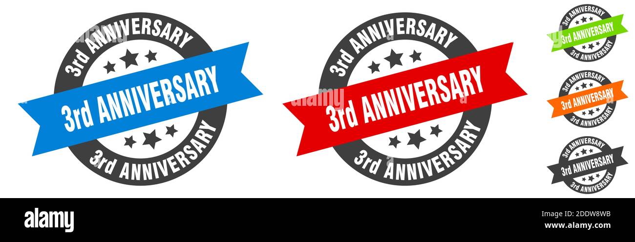3rd anniversary stamp. 3rd anniversary round ribbon sticker. label ...