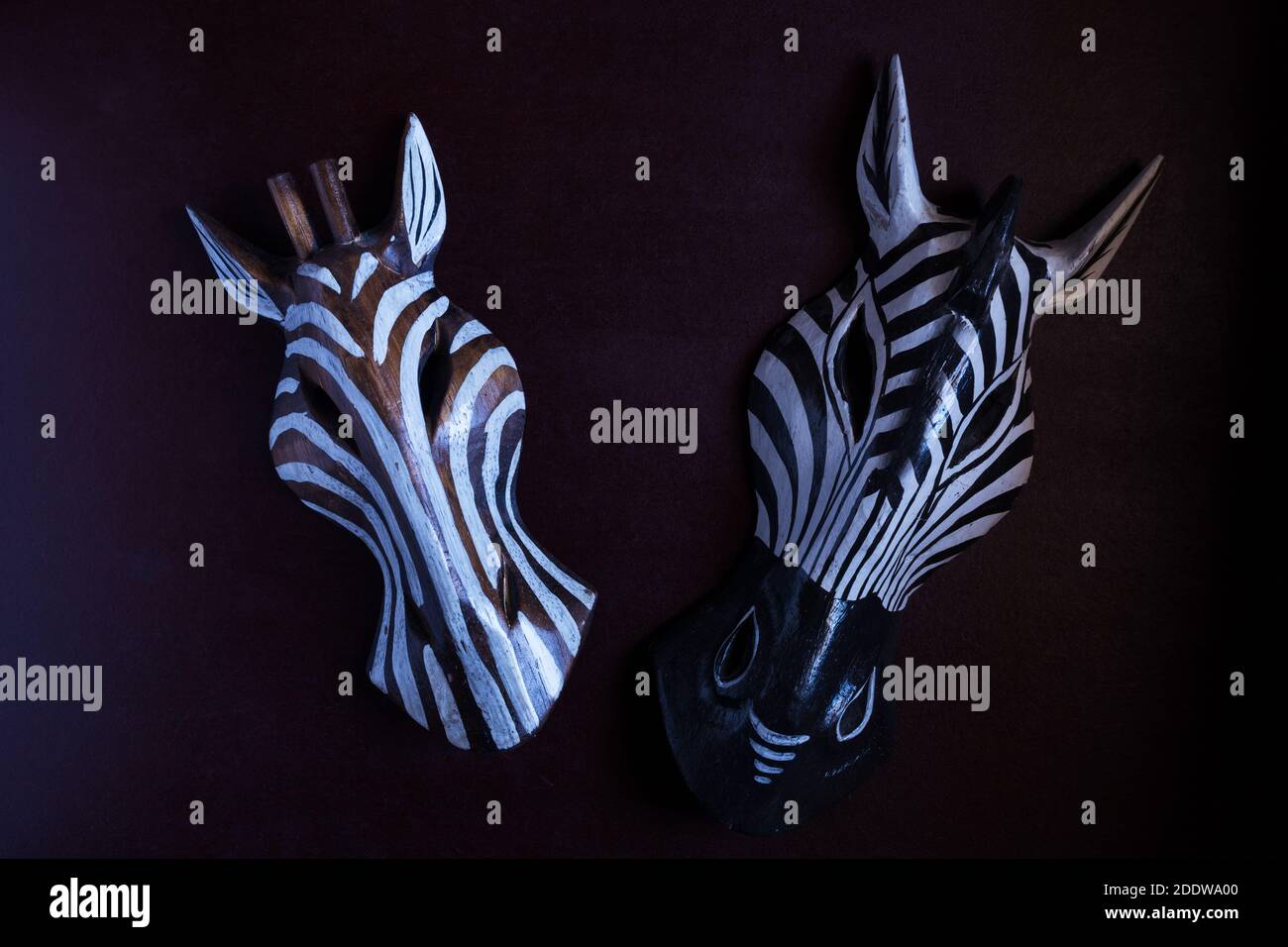 Traditional African wooden zebra Masks on dark background Stock Photo ...