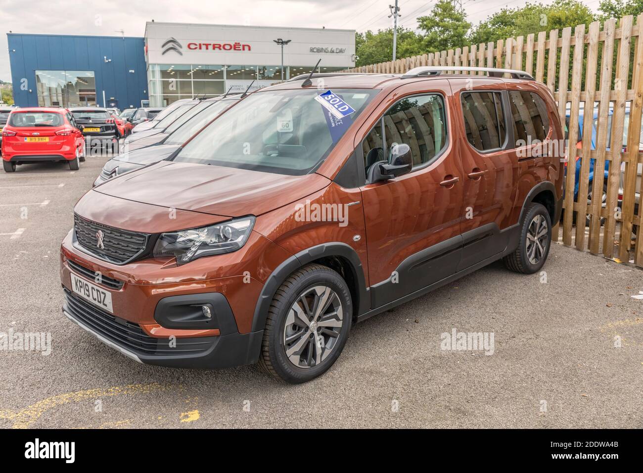 Peugeot Rifter cars on forecourt with sold sign, Newport, Wales, UK ...
