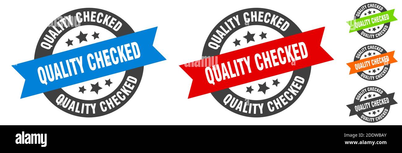 quality checked stamp. quality checked round ribbon sticker. label ...
