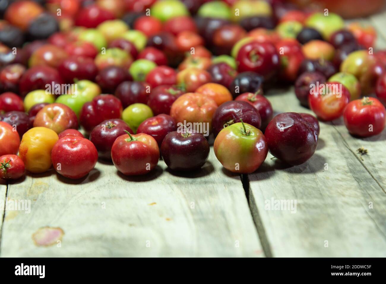 Acerola fruits (Malpighia emarginata). Small fruit with fleshy flesh ...
