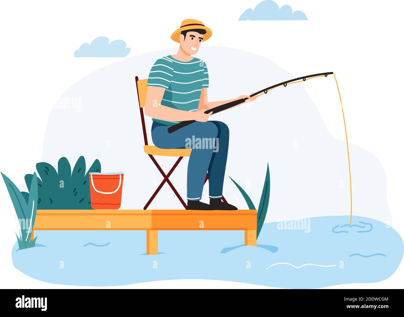 Angler sitting on bucket Stock Vector Images - Alamy
