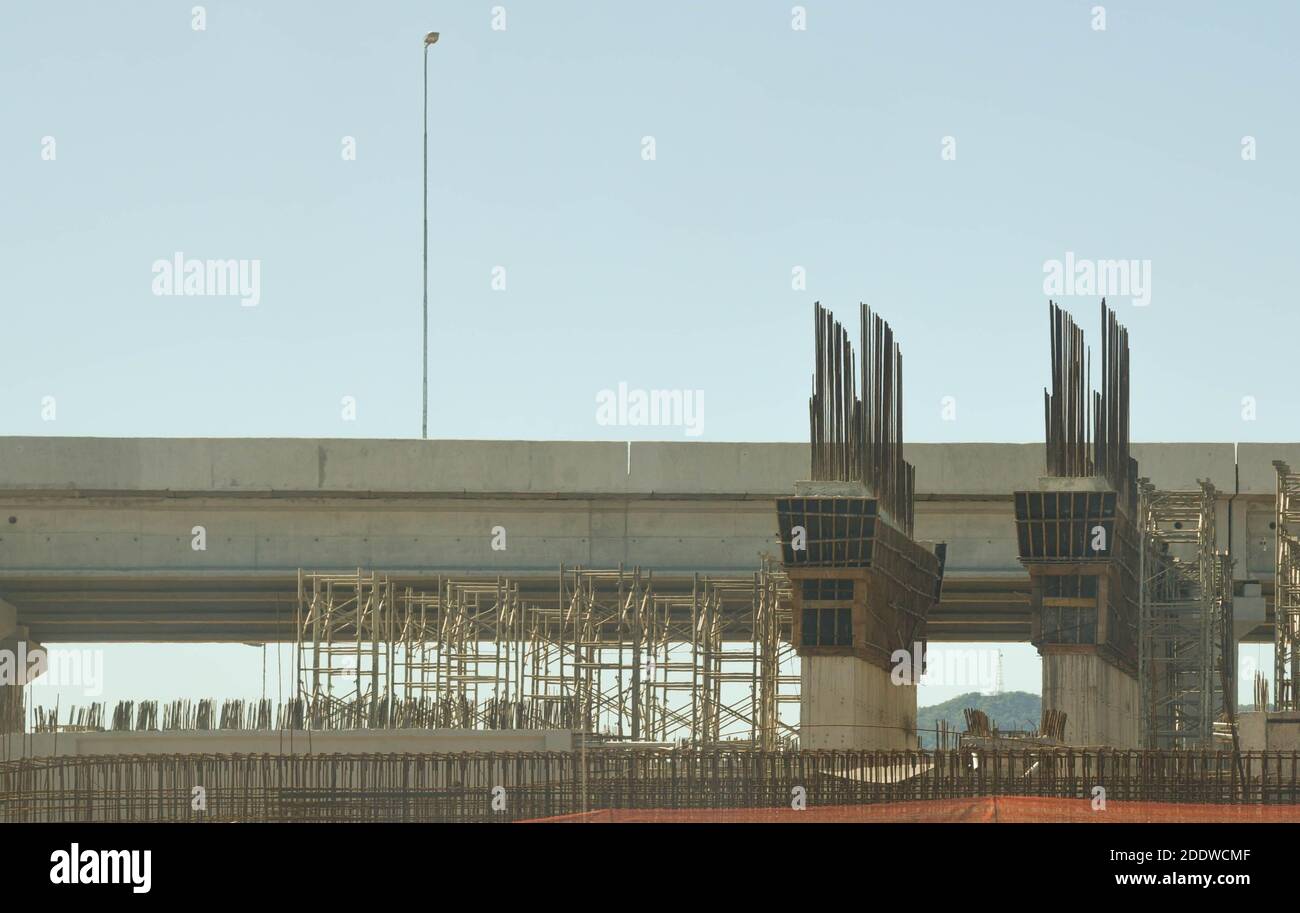 Road overpass. Viaduct under construction. Transport infrastructure in ...