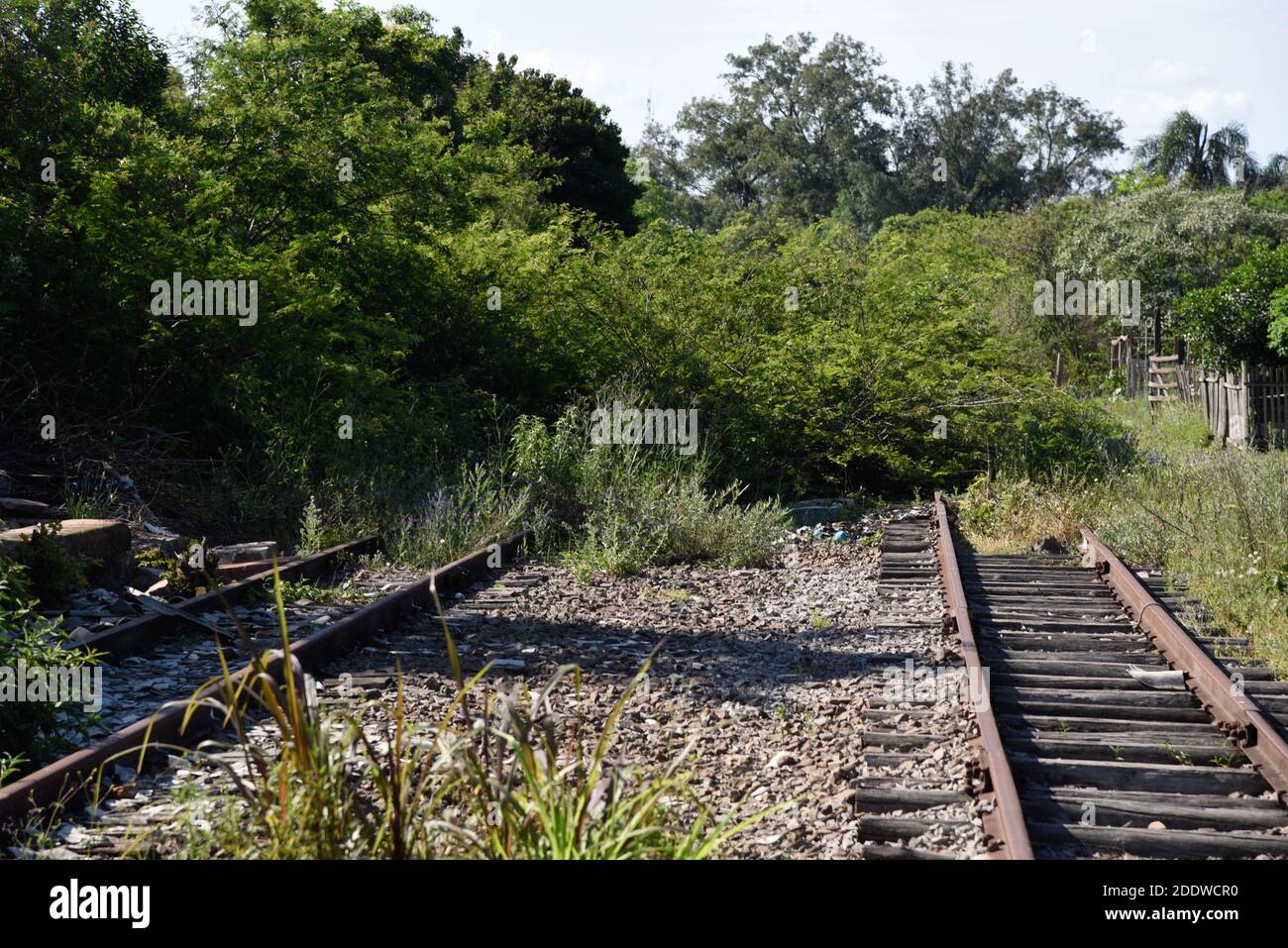 Vintage railroad and rusty rails. Abandoned railway station. Natural ...
