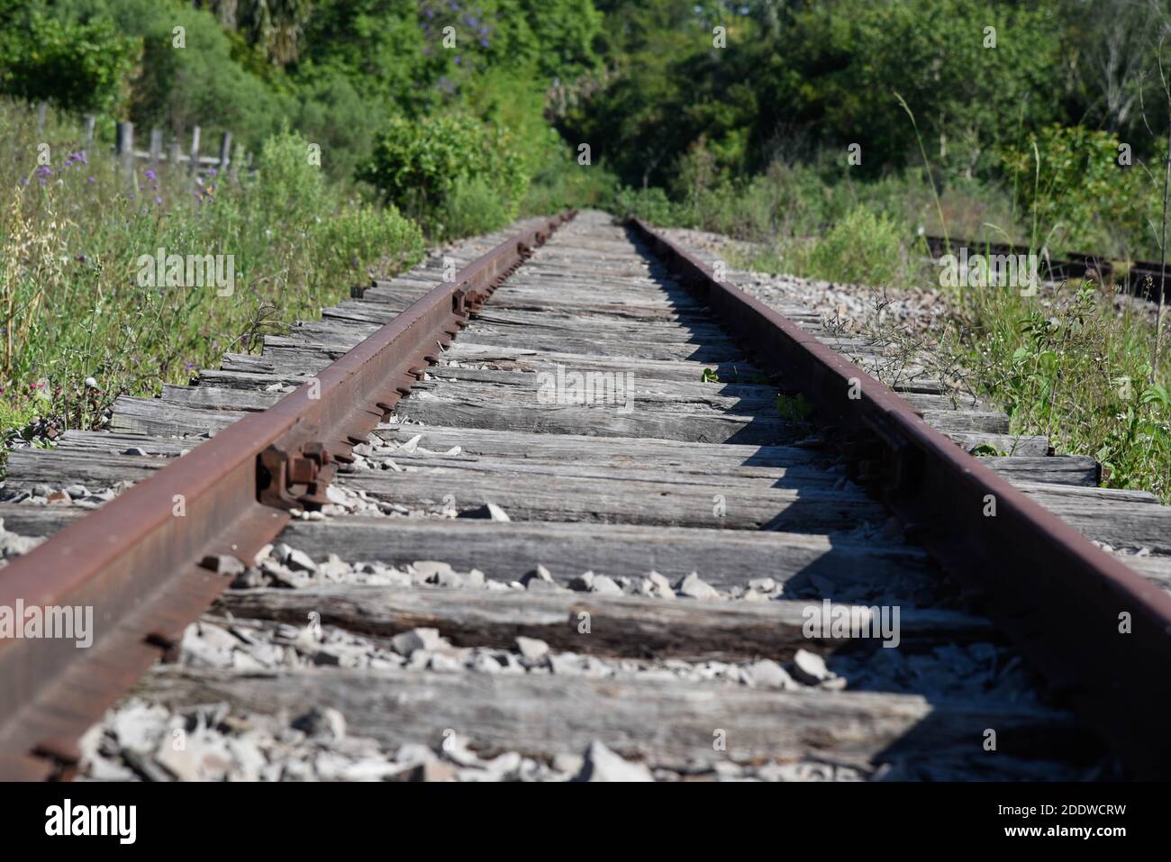 Vintage railroad and rusty rails. Abandoned railway station. Natural ...