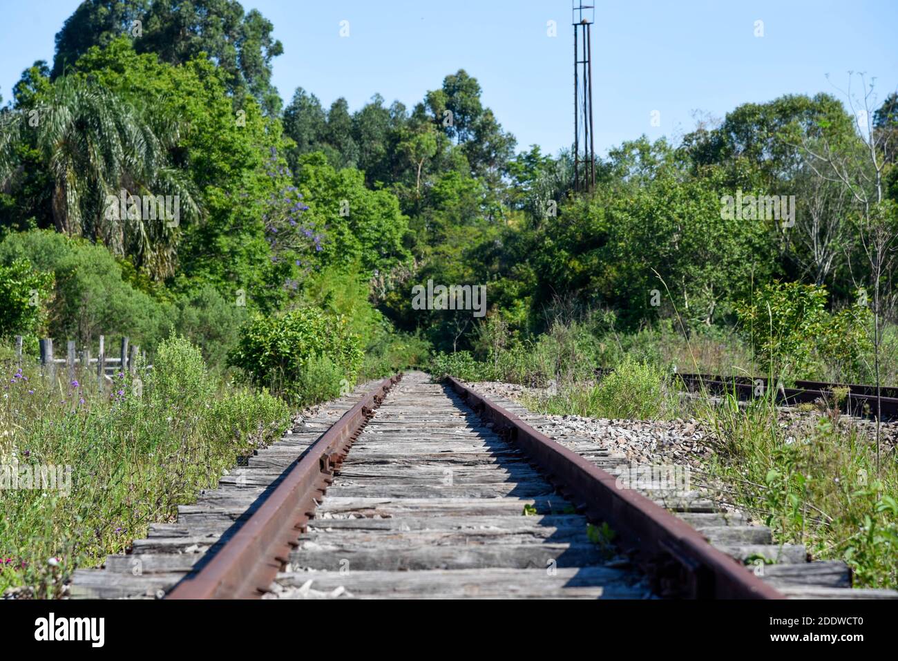 Vintage railroad and rusty rails. Abandoned railway station. Natural ...