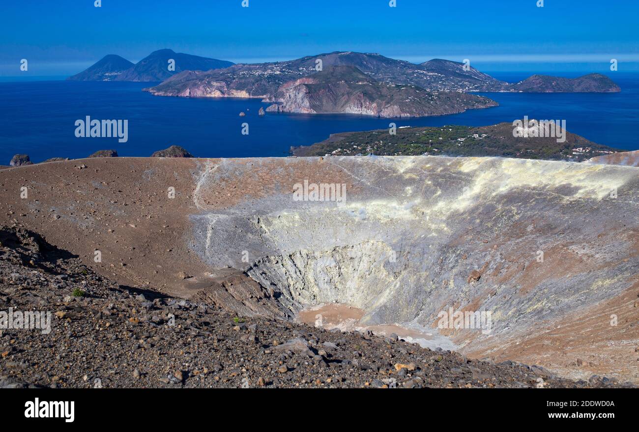 Aeolian Islands, Volcano (Vulcano Island), lava rocks, craterand sulfur ...