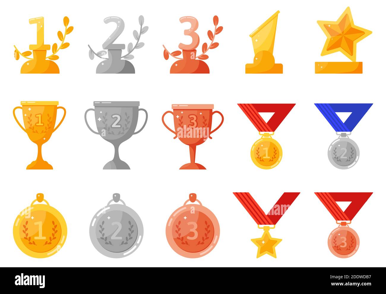 Trophy medals and cups. Gold, silver, bronze rewards, competition ...