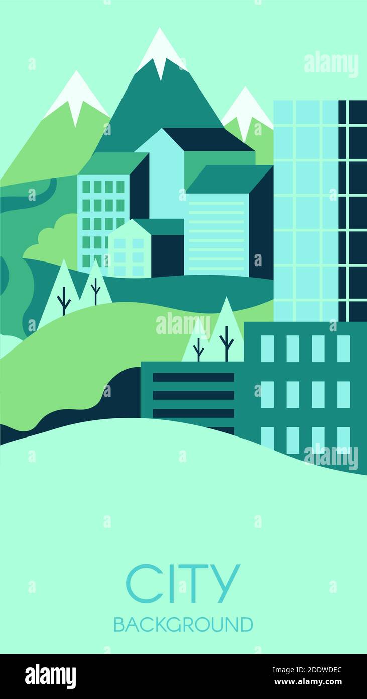 Eco friendly city background. Contemporary buildings with wild green ...