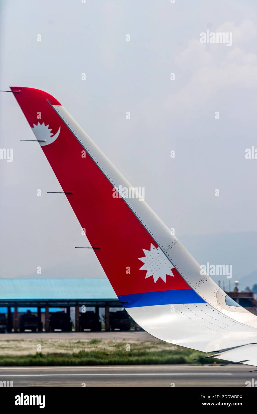 Wing from plane of Nepal Airlines at the Tribhuvan International ...