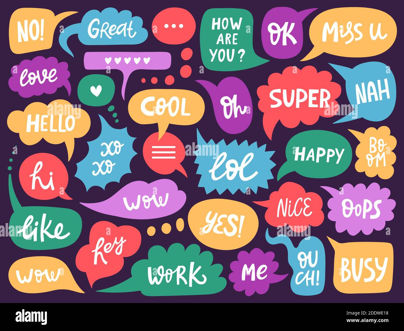 Doodle conversation clouds. Dialogue chat bubbles with small talk ...