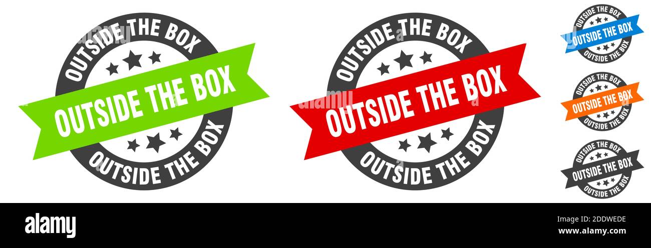 outside the box stamp. outside the box round ribbon sticker. label ...