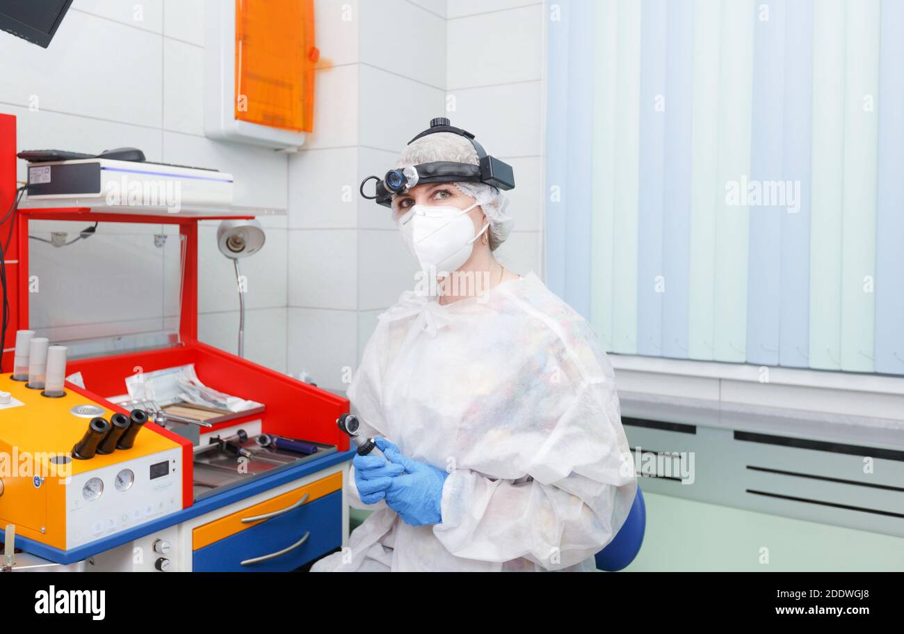Profile photo of an otolaryngologist at a modern medical center Stock ...