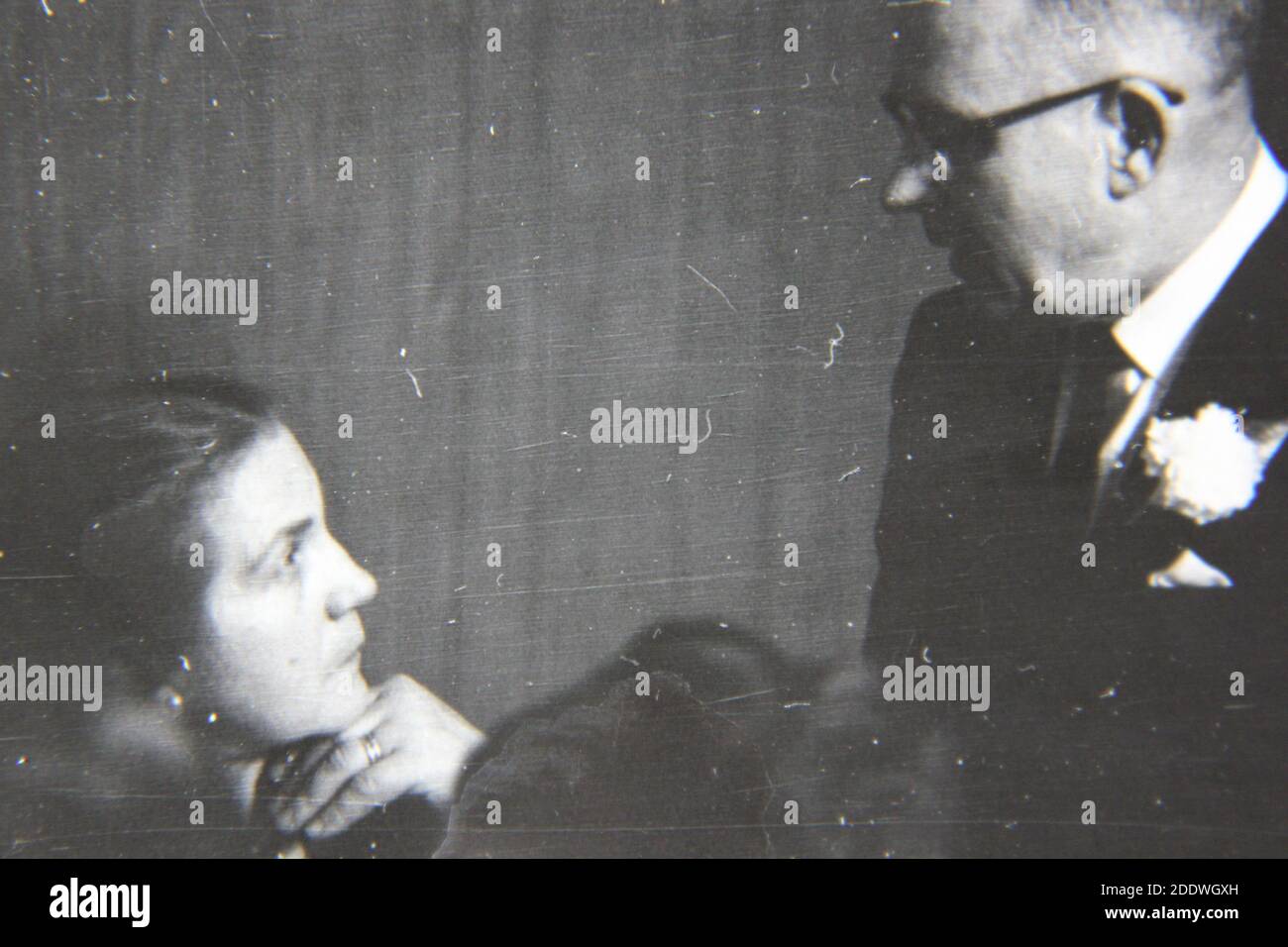 Fine 1970s vintage black and white photography of two adults having a ...