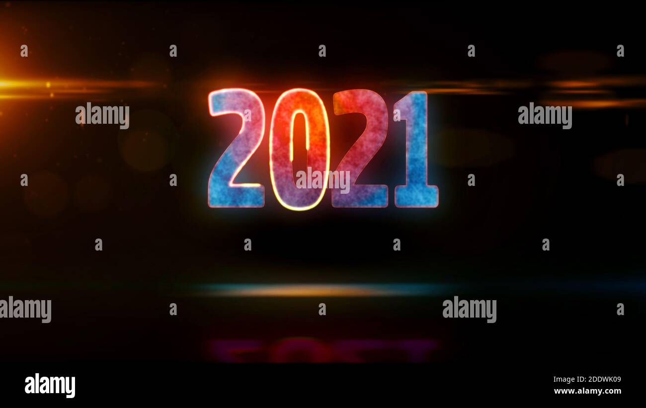 2021 year futuristic neon, new cyber design concept animation. Abstract ...