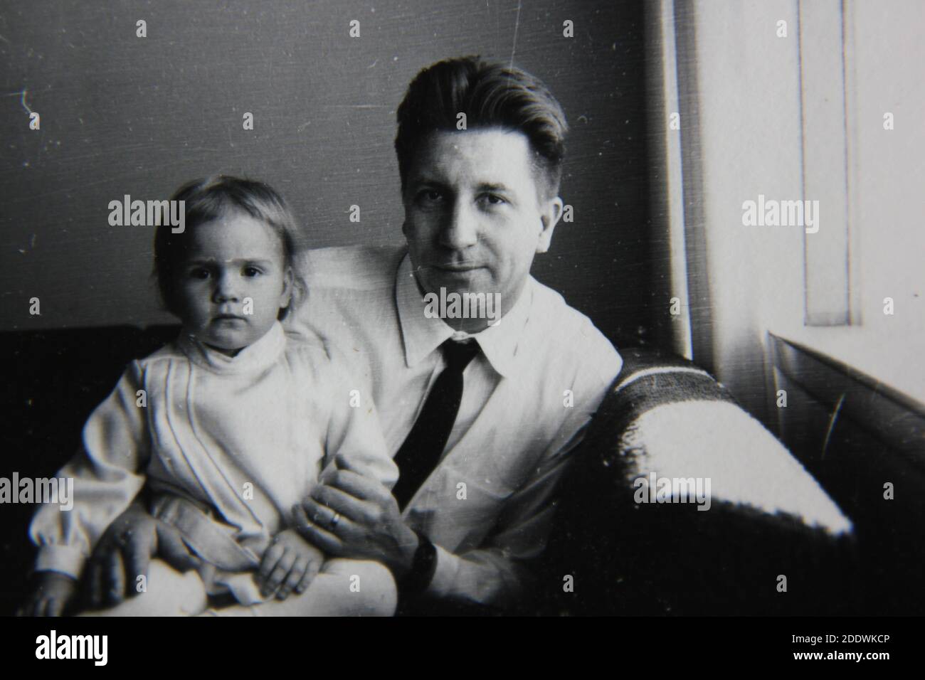 Fine 1970s vintage black and white photography of a father spending ...
