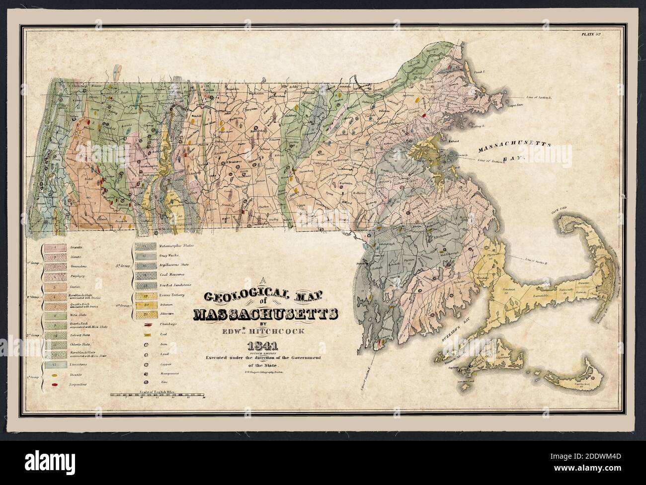 Old Map Title: "A geological map of Massachusetts." This is an enhanced ...