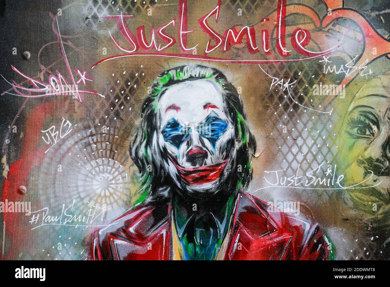 London, UK. 26 November 2020. Mural of the Joker with text saying 'Just ...