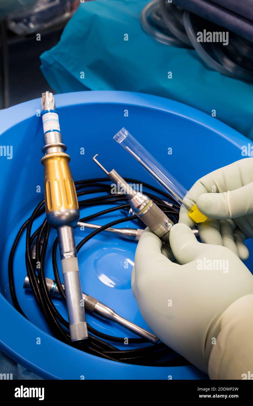 The drill used to open the cranium in the neurosurgical operating room ...