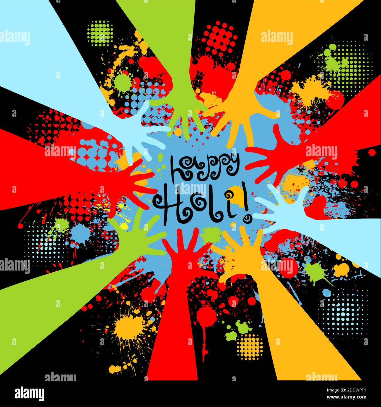 illustration of colorful hand print in Happy Holi background Stock ...