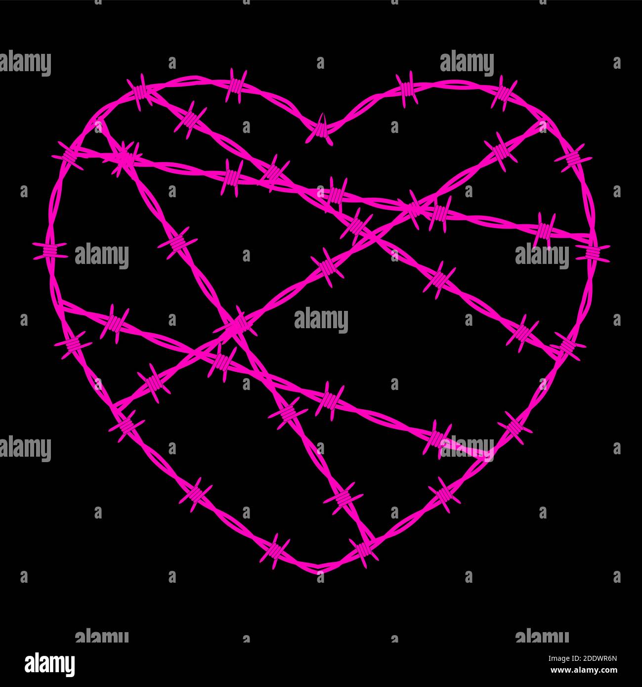 Heart Shaped conclusion symbol, sign. Barbed wire isolated on white ...