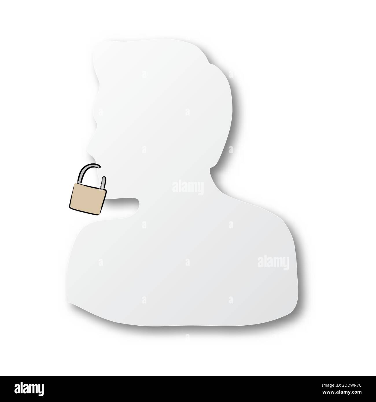 Vector illustration black line hand drawn of lock on human shape cut ...