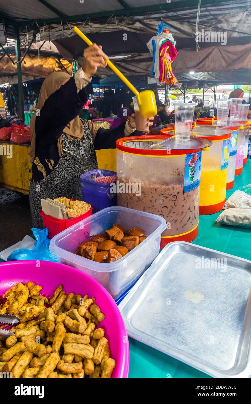 Different local food at the food market in Kota Kinabalu, Sabah ...
