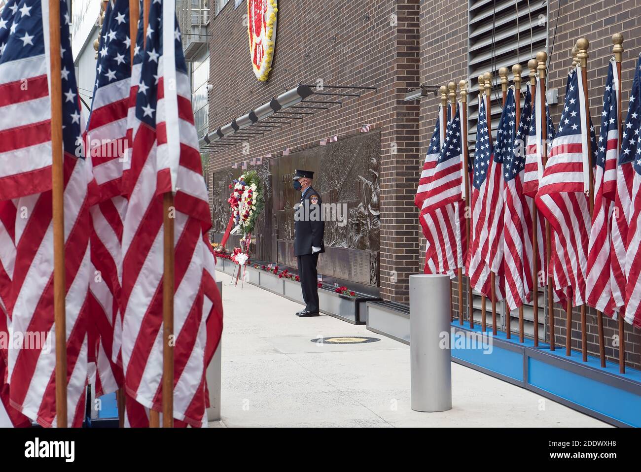 Manhattan, New York. September 11, 2020. FDNY firefighter wearing a ...