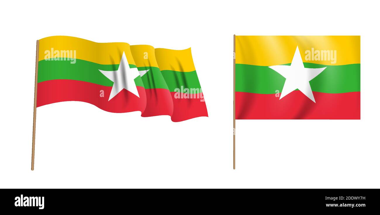 Colorful naturalistic waving flag of Republic of the Union of Myanmar ...