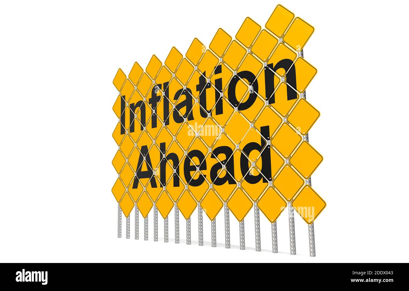 Giant yellow road signs with inflation ahead word, 3D rendering Stock ...