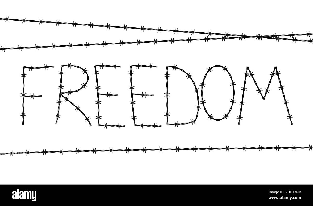 Freedom conclusion symbol, sign. Barbed wire isolated on white ...