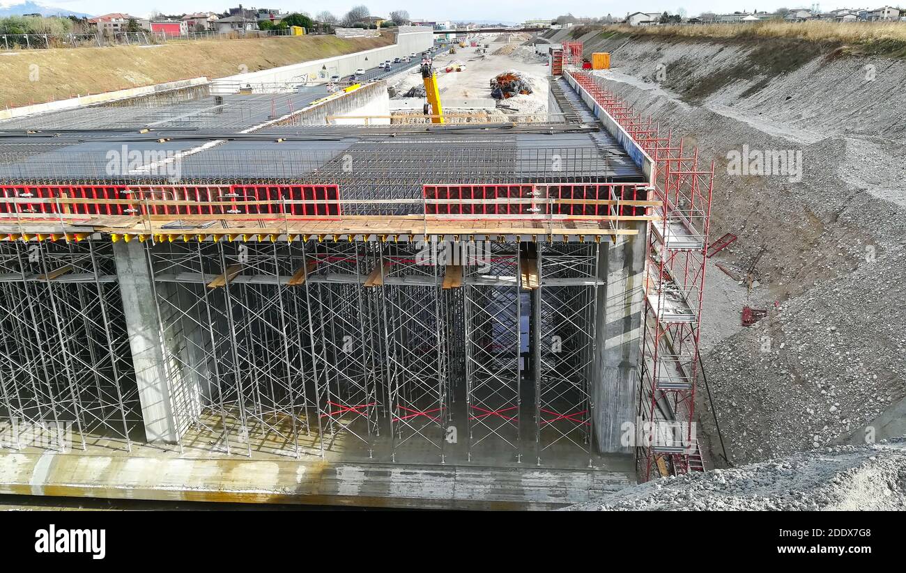 Highway construction site view. Civil engineering. Road on costruction ...