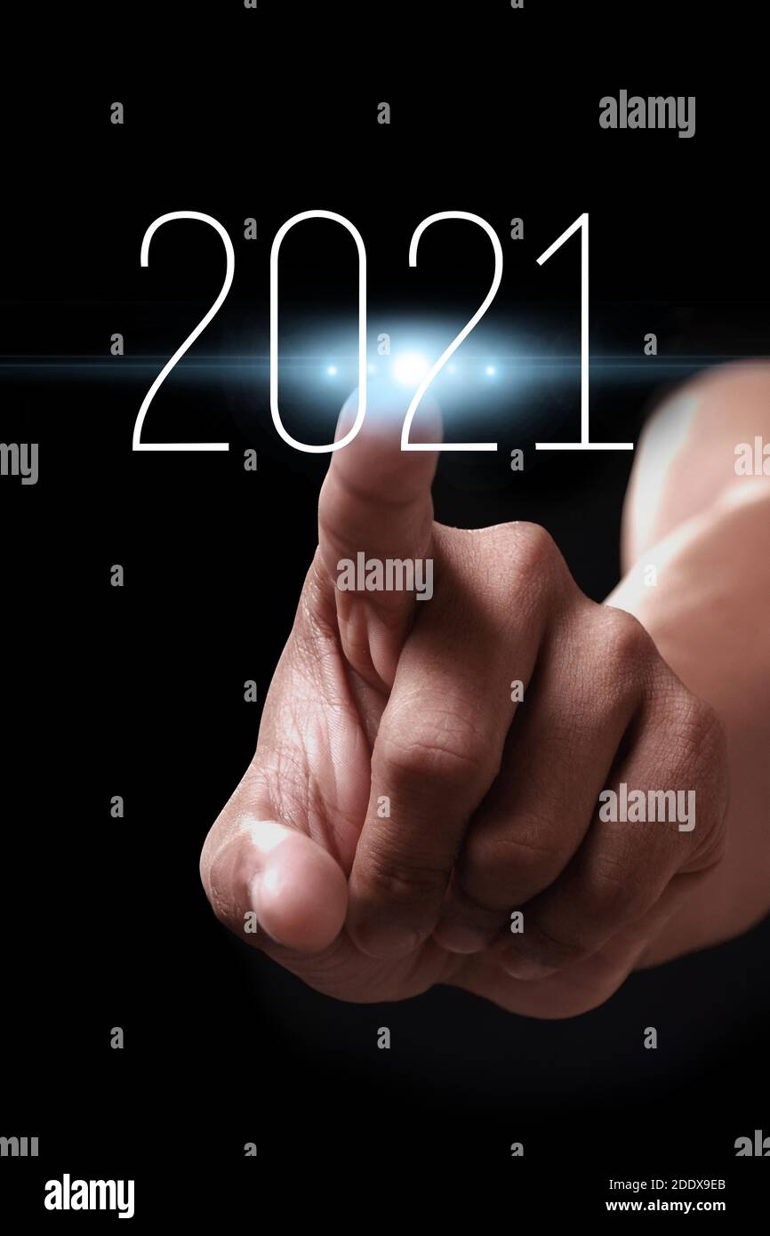 Happy new year 2021 with hand. New year is the first day of the year in ...
