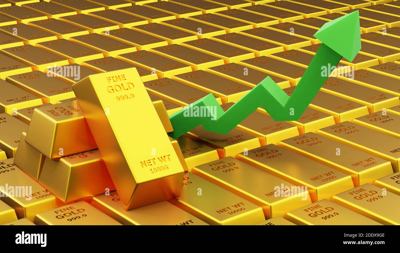 3d render of gold brick gold bar with graph Financial concept Stock ...